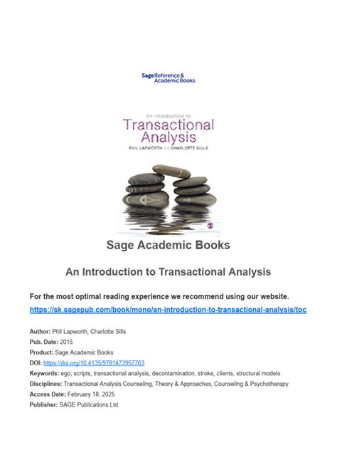 An Introduction To Transactional Analysis Pdf Psychoanalysis