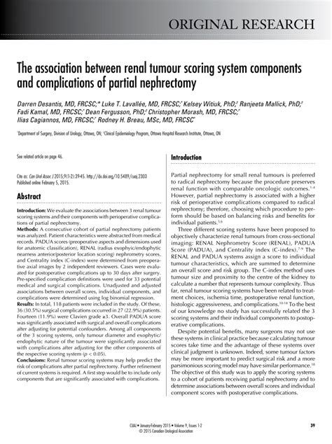 Pdf The Association Between Renal Tumour Scoring System Components And Complications Of