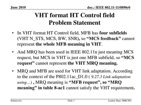 PPT Comments Clarification On VHT Format HT Control Field PowerPoint Presentation ID 3339203