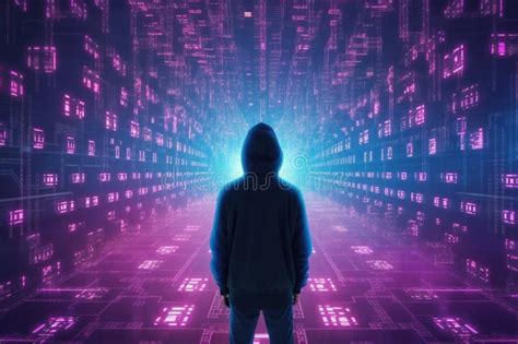 A Hacker Stands Amidst A Hazy Metaverse Symbolizing Cyber Intrusion