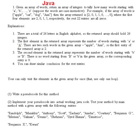 Solved Java 1 Given An Array Of Words Return An Array Of Chegg Com