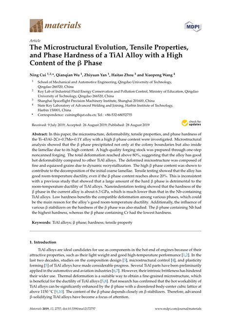Pdf The Microstructural Evolution Tensile Properties And Phase Hardness Of A Tial Alloy With