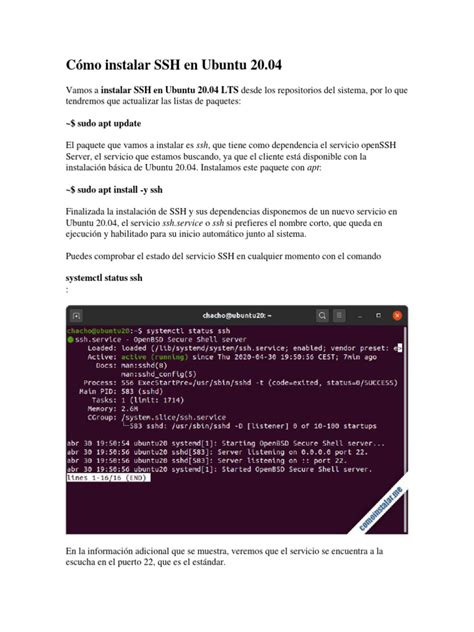 Cómo Instalar Ssh En Ubuntu 20 Pdf Cubierta Segura Cortafuegos