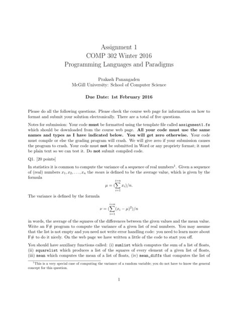 assignment 1 comp 302 winter 2016 programming languages