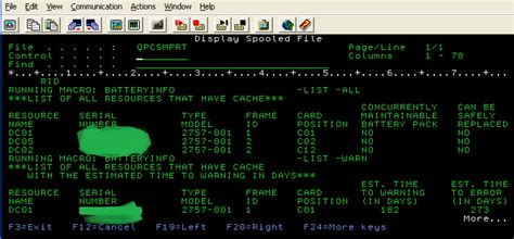 ISeries Cache Battery Information