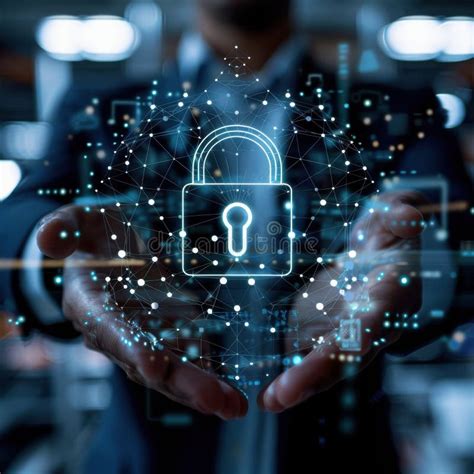 cybersecurity network data protection concept businessman with padlock on network security