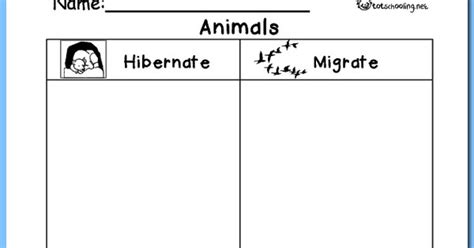 Hibernation Vs Migration Animal Sorting Worksheet Totschooling