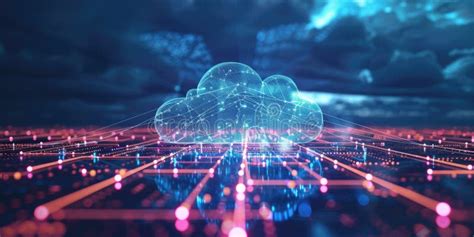 Digital Representation Of A Glowing Cloud With Interconnected Nodes Aig49 Stock Illustration