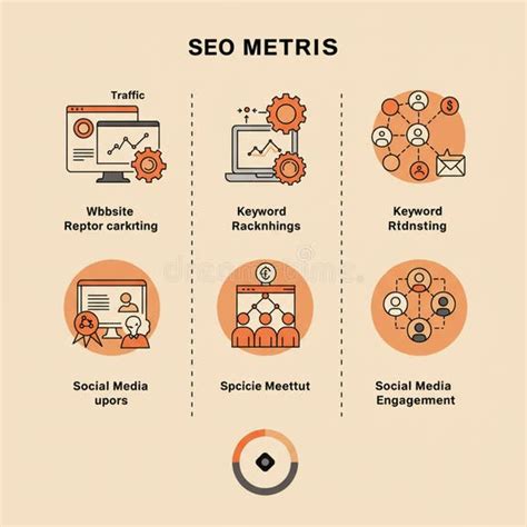 Seo Metrics Infographic Featuring Six Sections Stock Illustration Illustration Of Symboln4
