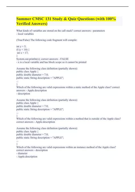 Summer CMSC 131 Study Quiz Questions With 100 Verified Answers CMSC 131 Stuvia US