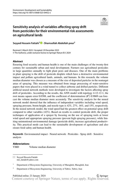 Sensitivity Analysis Of Variables Affecting Spray Drift From Pesticides