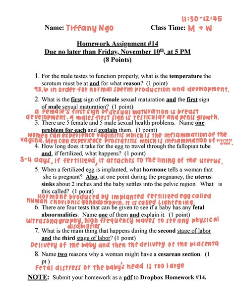 Pubh101 Hw14 Homework Assignment 14 Name Class Time Homework