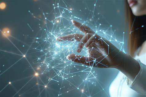 Big Data Concept Digital Neural Networkbusiness Woman Hand Touching