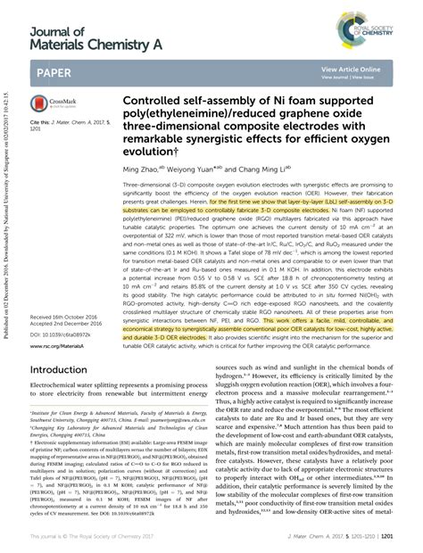 Pdf Controlled Self Assembly Of Ni Foam Supported Polyethyleneiminereduced Graphene Oxide