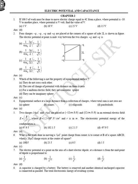 2practice Setpotential And Capacitance Pdf Capacitor Capacitance