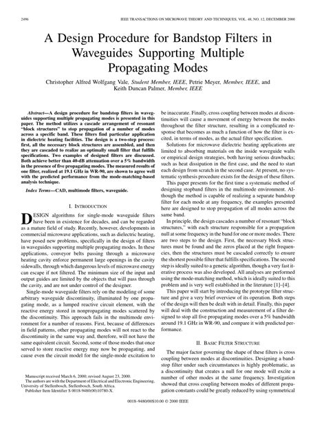 Pdf A Design Procedure For Bandstop Filters In Waveguides Supporting Multiple Propagating Modes