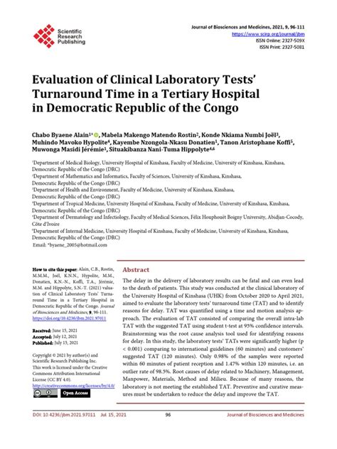 Paper 33 Evaluation Of Clinical Laboratory Tests Turnaround Time In A
