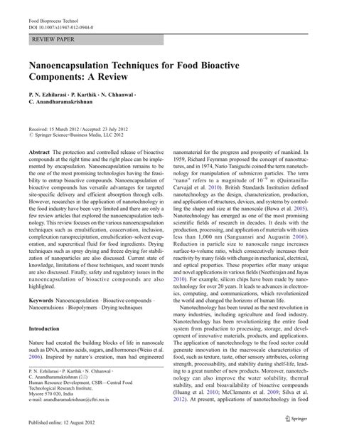 Pdf Nanoencapsulation Techniques For Food Bioactive Components A Review