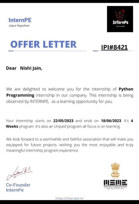 Nishi Jain On Linkedin Internpe Pythonprogramming Internpe Intern2023 Internshipopportunity