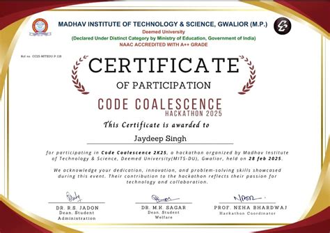 hackathon coding innovation teamwork learning mits codecoalescence jaydeep singh