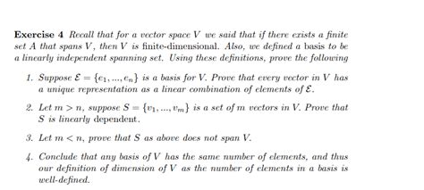 Solved Exercise 4 Recall That For A Vector Space V We Said
