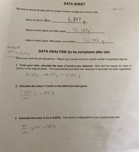 solved data sheet be sure to record all data with the proper