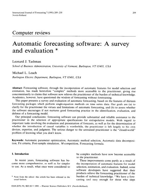 Pdf Automatic Forecasting Software A Survey And Evaluation