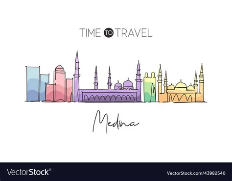 One Continuous Line Drawing Of Medina City Vector Image