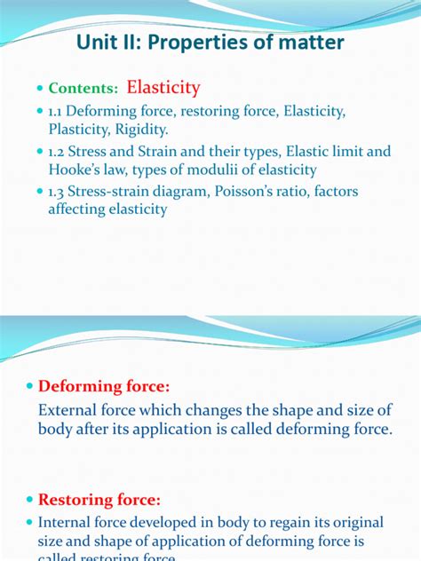 Unit Ii Elasticity Pdf Elasticity Physics Youngs Modulus