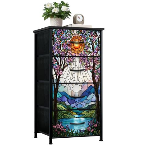 Stained Glass Dresser For Bedroom With 4 Storage Drawers Landscape