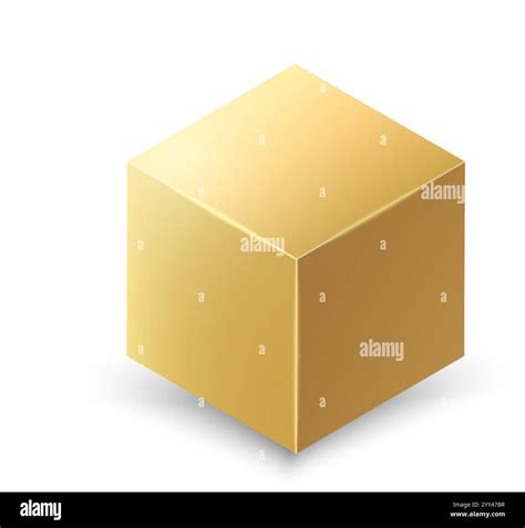 3d Gold Metallic Cube Realistic Vector Geometric Shape Golden Glossy Box With Shadow Stock