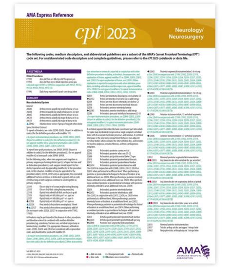 Cpt 2023 Expresss Reference Coding Card Neurology Neurosurgery By Ama