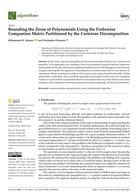pdf bounding the zeros of polynomials using the frobenius companion