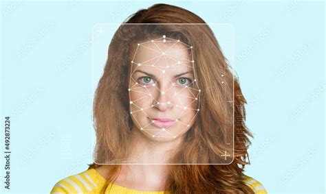 Serious Business Woman And Smart Technology For Face Recognition Double Exposure Biometric