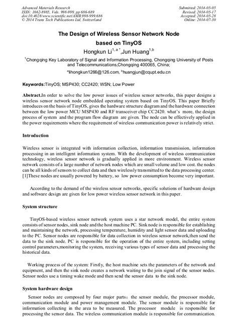 The Design Of Wireless Sensor Network Node Based On Tinyos Scientificnet