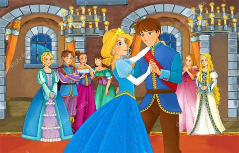 Cartoon Prince And Princess Dancing Cartoon Scene With Young Girl