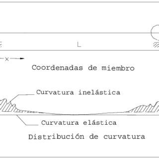 Sistema base de coordenadas de un elemento y distribución de curvatura