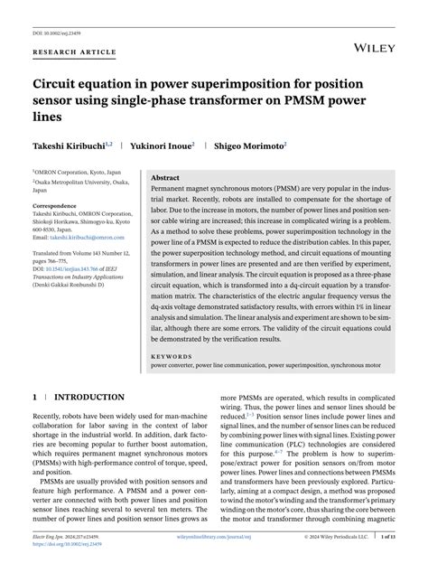 Circuit Equation In Power Superimposition For Position Sensor Using
