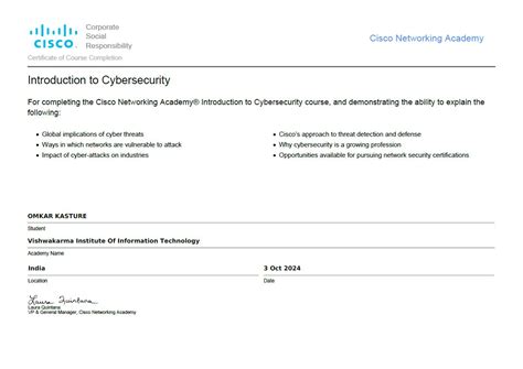 Omkar Kasture On Linkedin Just Completed The Introduction To Cybersecurity Course By Cisco