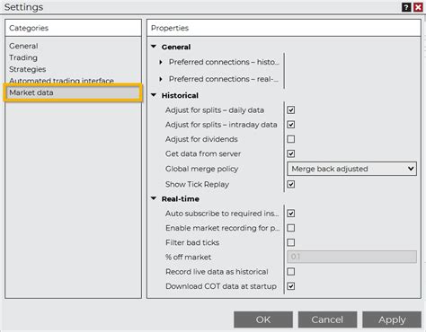 Market Data Settings Ninjatrader Desktop