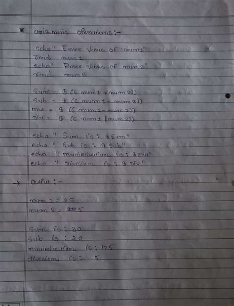 Perform The Following Arithmetic Operations Using Shell Scripting Bash