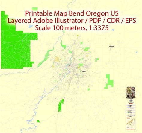 Bend Oregon Map Printable Cdr Exact Vector City Plan Scale 13375 Full