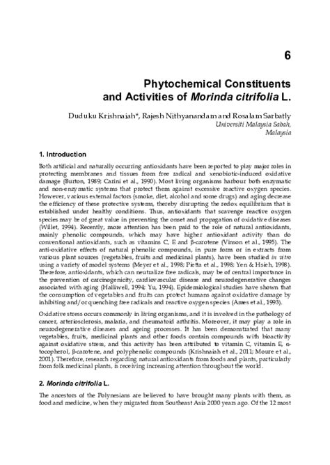 Pdf Phytochemical Constituents And Activities Of Morinda Citrifolia L