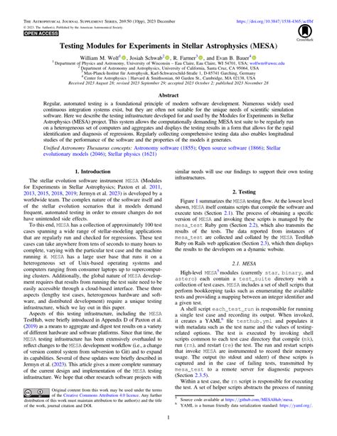 Pdf Testing Modules For Experiments In Stellar Astrophysics Mesa