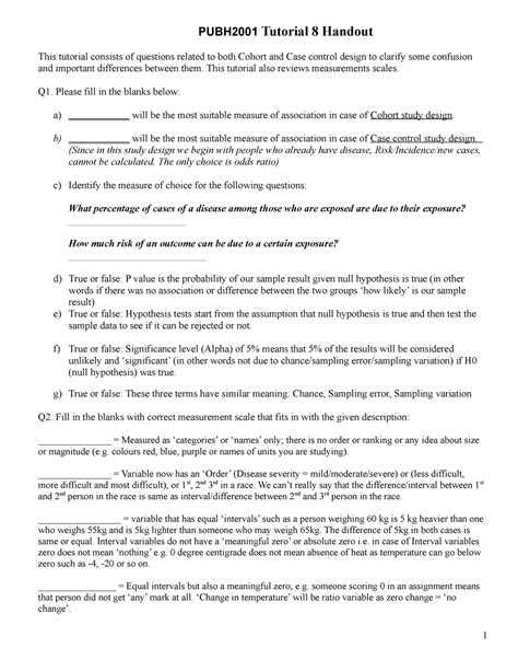 Tutorial 8 Handout Lecture Notes For Tests Pubh2001 Tutorial 8 Handout This Tutorial
