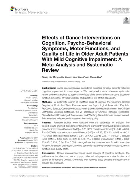 Pdf Effects Of Dance Interventions On Cognition Psycho Behavioral Symptoms Motor Functions