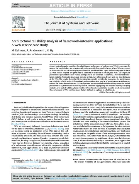 Pdf Architectural Reliability Analysis Of Framework Intensive