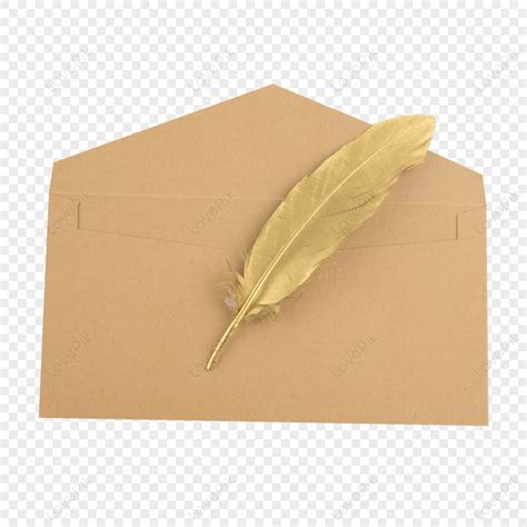Cardboard Envelope And Golden Feather Decorationemptydiary Free Png And Clipart Image For Free