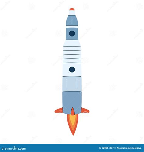 Isolated Rocket Flying In Space Futuristic Intergalactic Rocketship In Cosmos Stock Vector