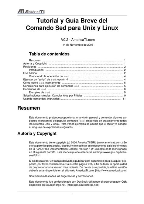 pdf de programación tutorial y guía breve del comando sed para unix y linux